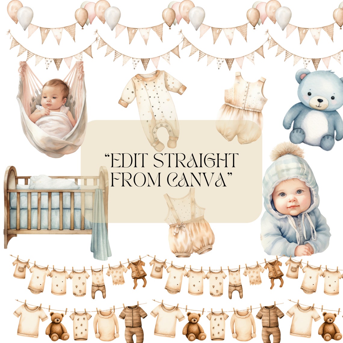 Neutral Baby Clipart Boho Nursery New Baby Card Design Gender Neutral ...