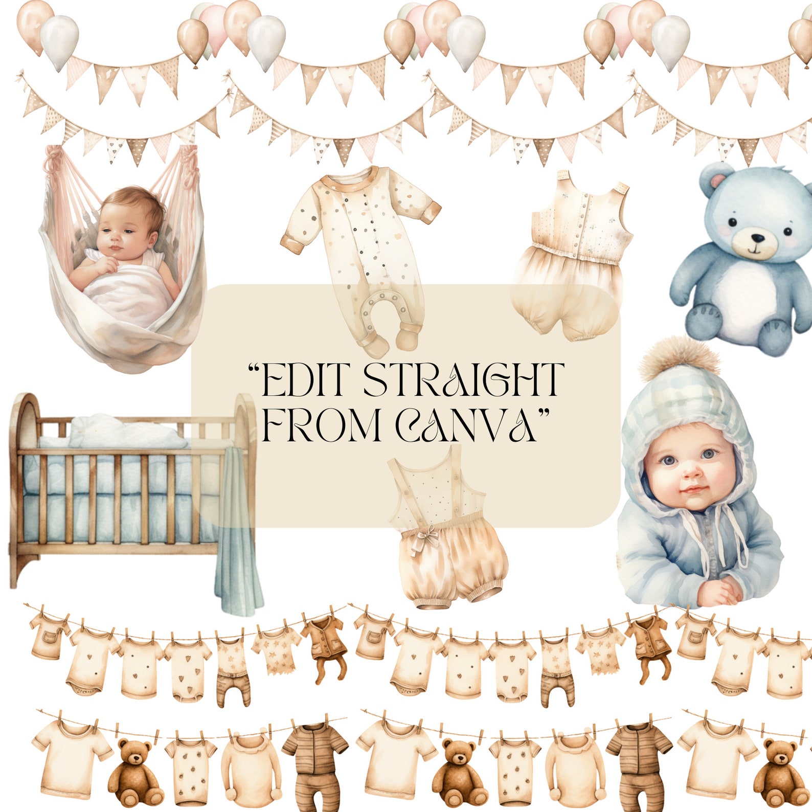 Neutral Baby Clipart Boho Nursery New Baby Card Design Gender Neutral ...