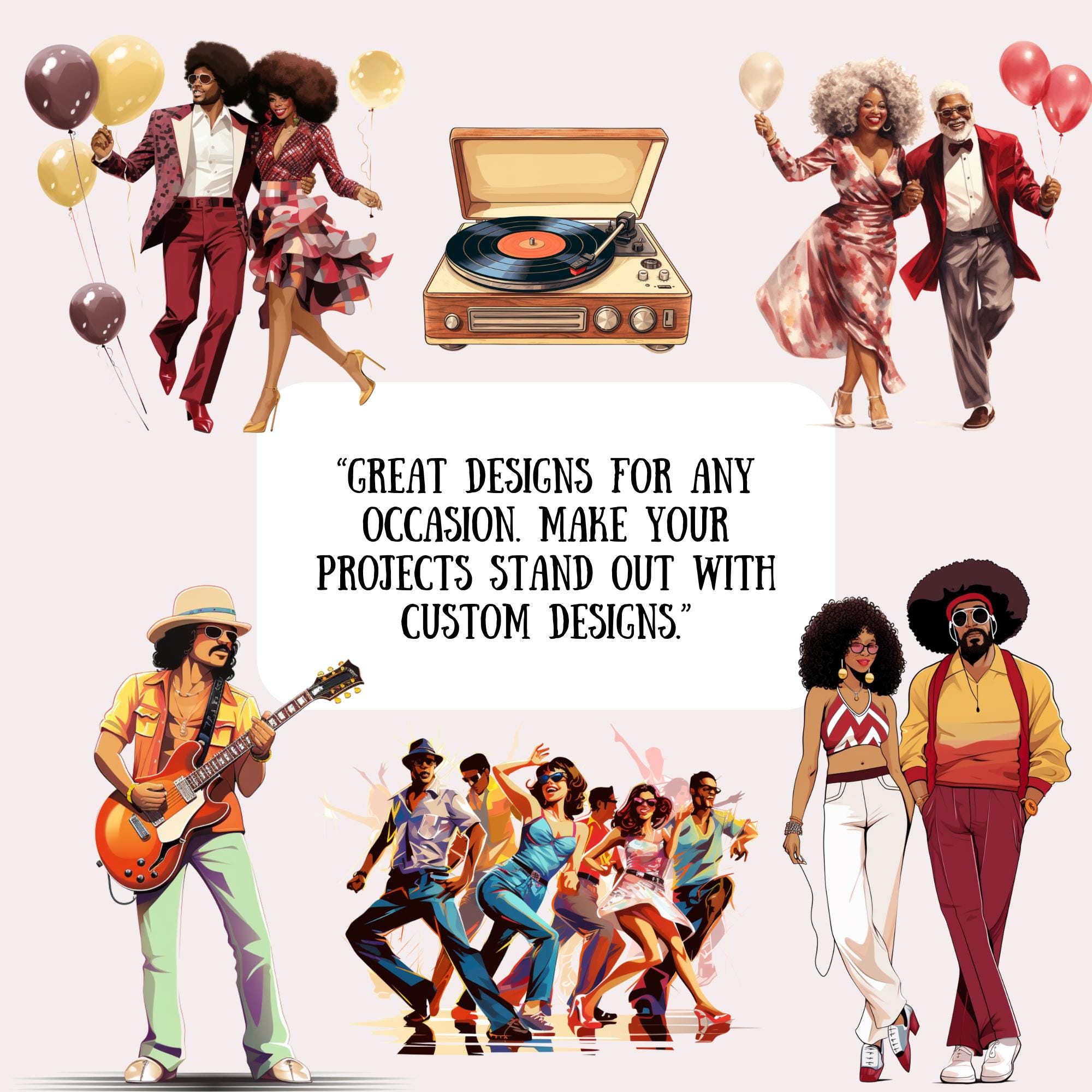 Retro 70s Clipart Bundle | Hippie Cartoon PNG (digital Download) - Etsy