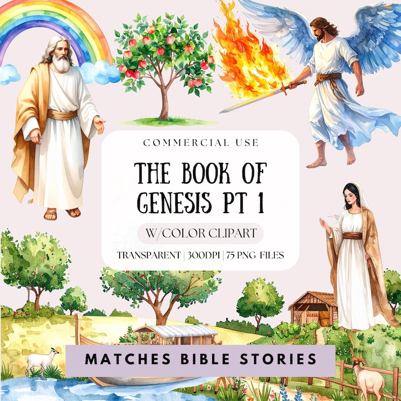 Genesis Bible Story Clipart | Adam, Eve, Noah, Garden (75 PNG) - Etsy