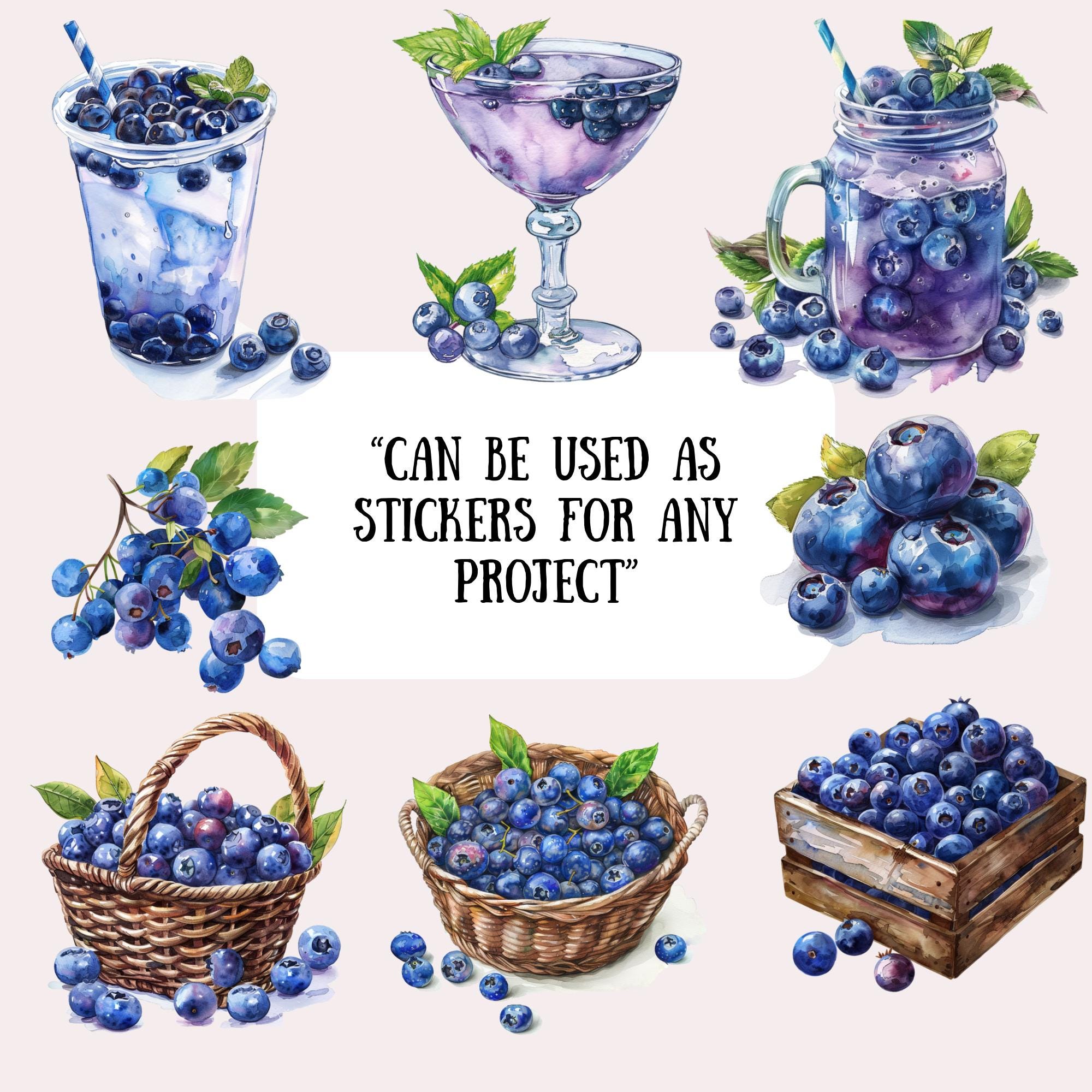 Watercolor Blueberries Clipart | Fruit Clipart | Vibrant Summer Png ...