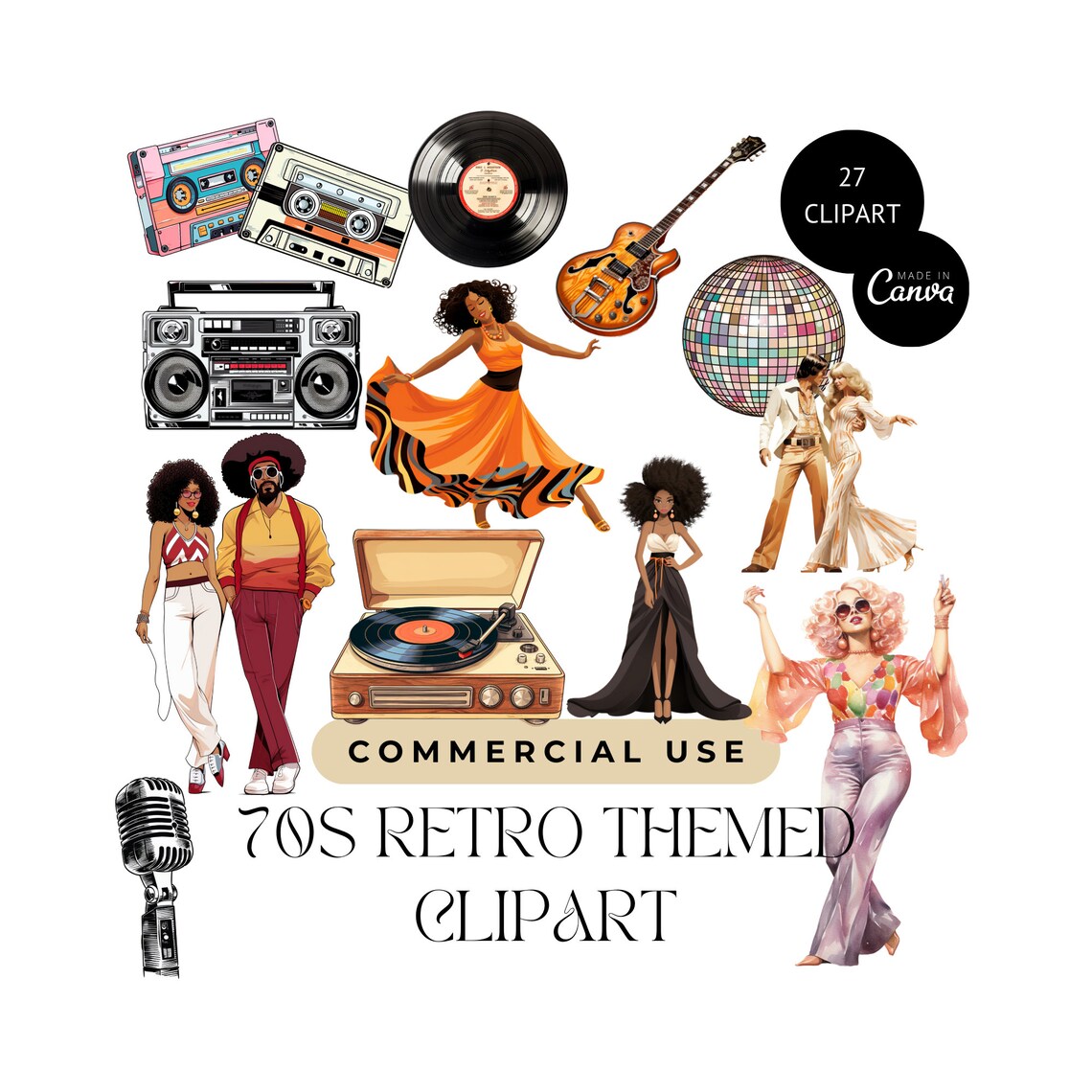 Hippie 70s Clipart Retro Png Bundle Cartoon Characters 70s Png Disco ...