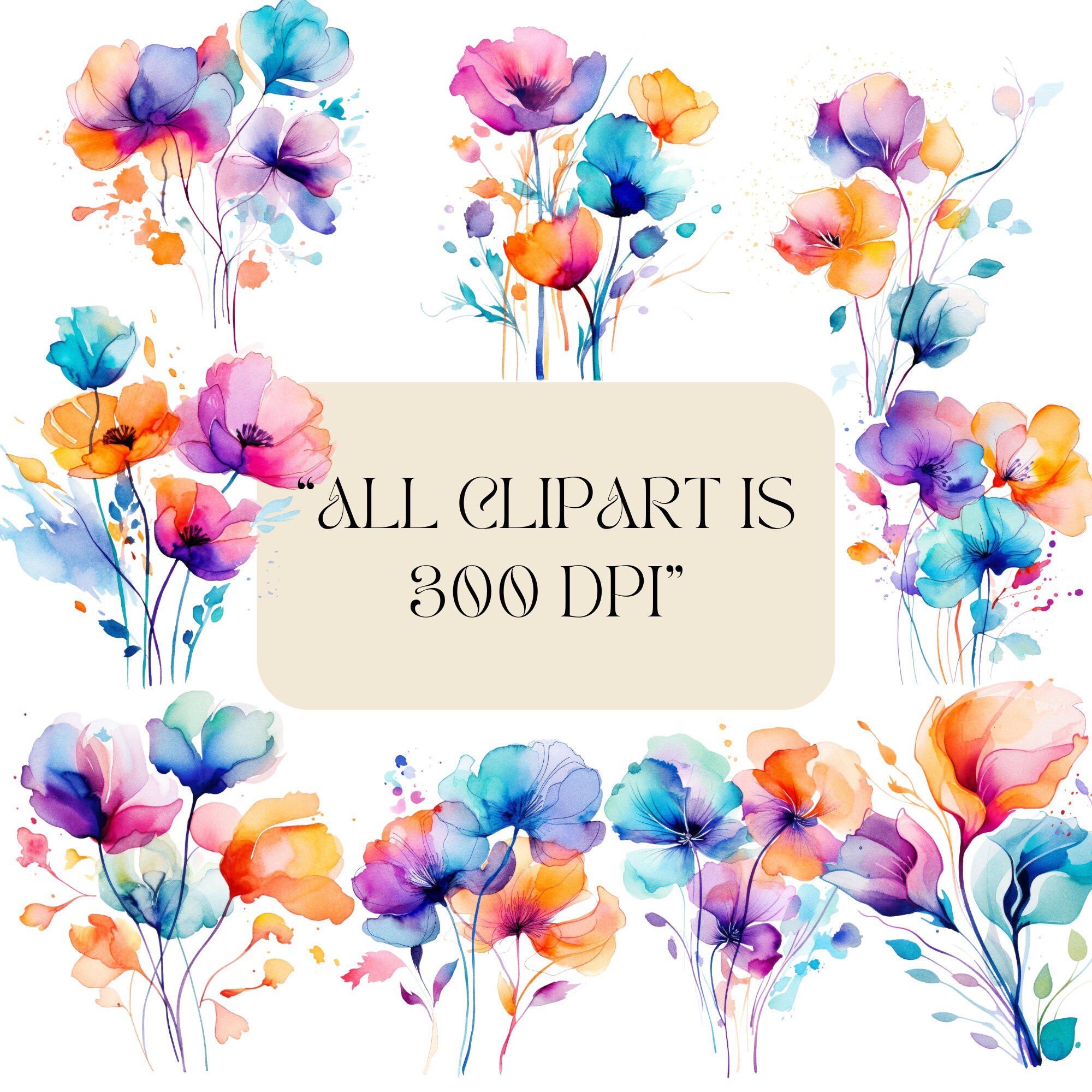 Absract Floral Clipart Invitation Flowers Clipart Colorful Flowers ...