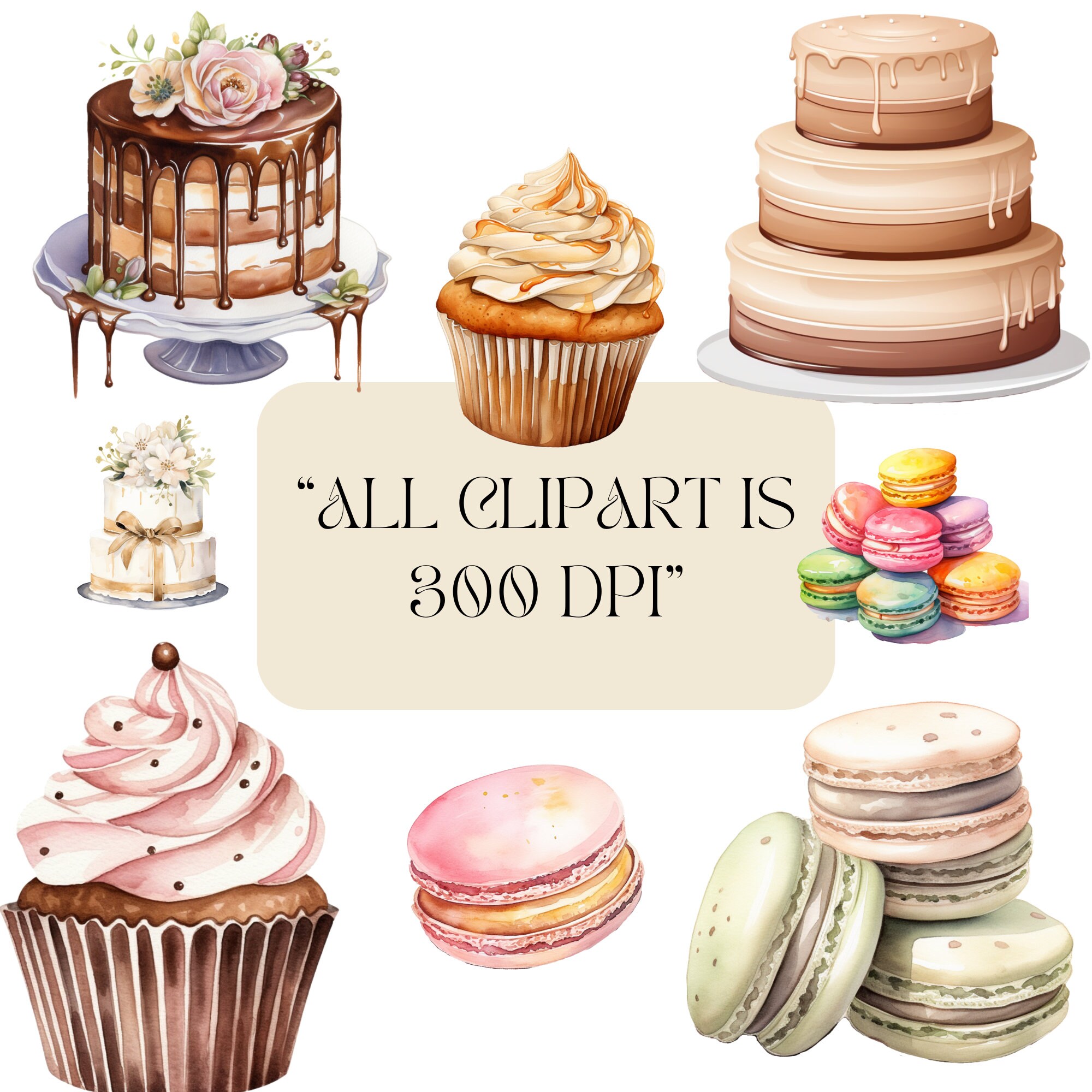 Bakery Clipart Cupcakes Png Planner Stickers Watercolor Macarons ...