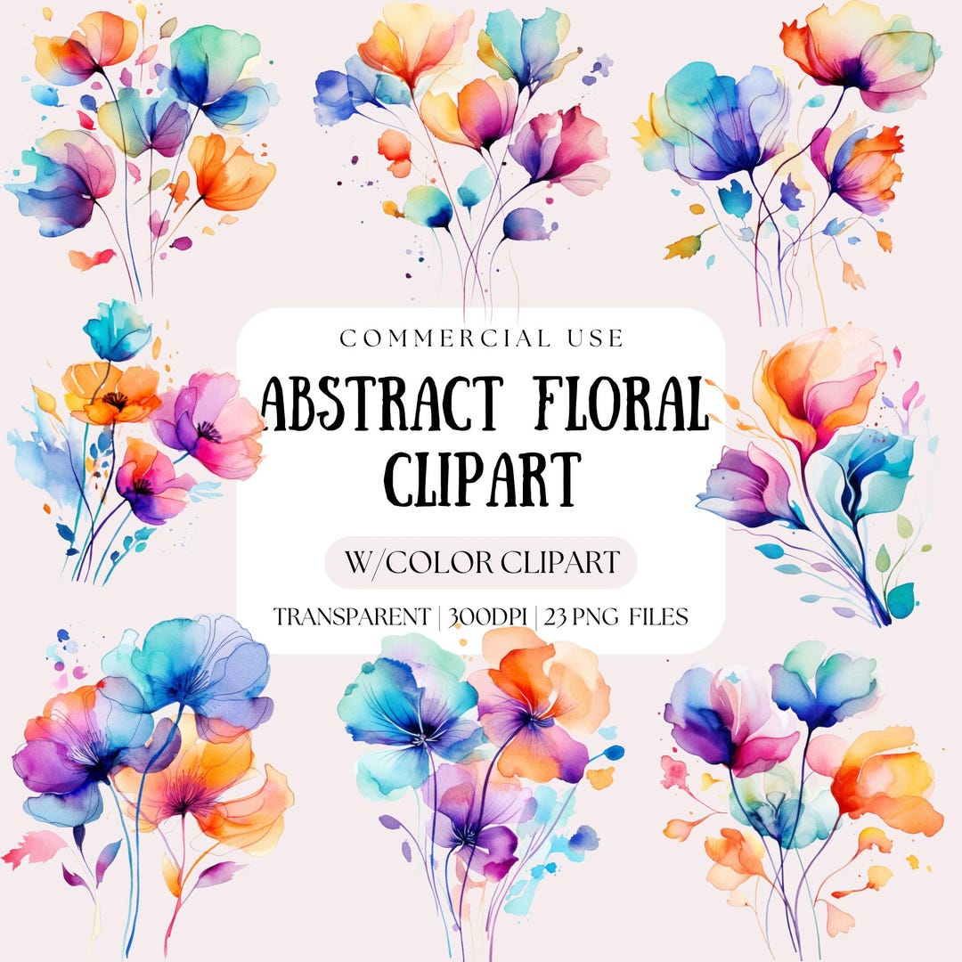 Absract Floral Clipart | Invitation Flowers Clipart | Colorful Flowers ...