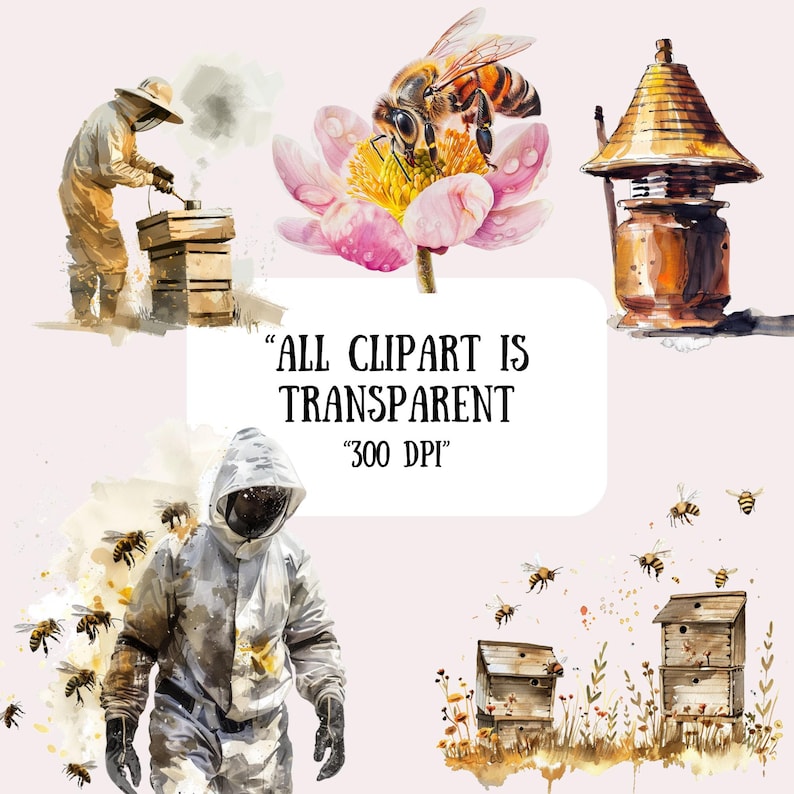 Watercolor Bees and Honey Clipart | Bee Png Bundle (digital Download ...