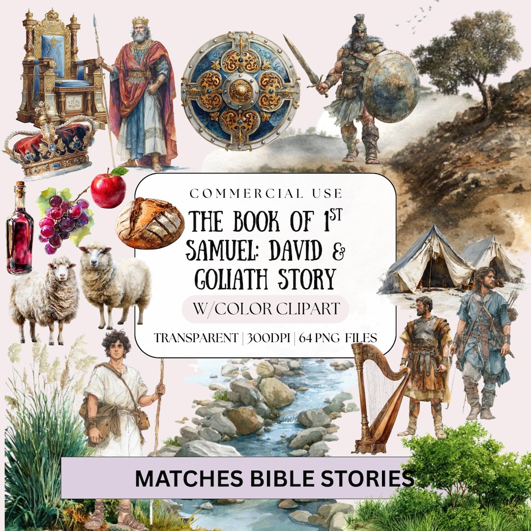 David and Goliath Clipart: Watercolor Bible Story Art (digital Download ...