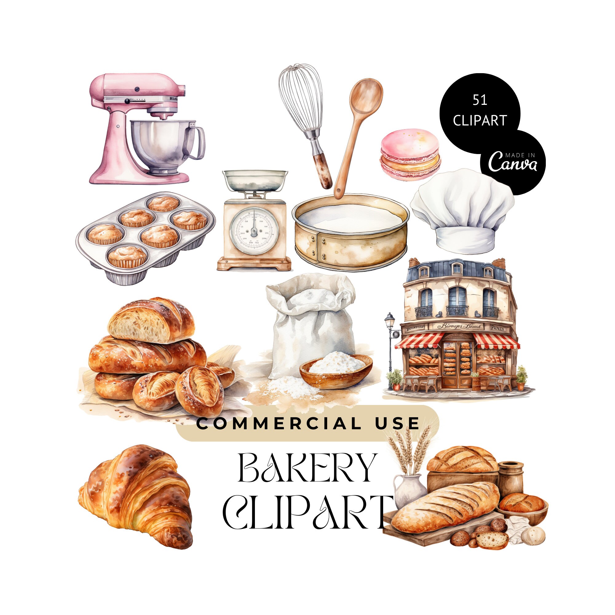 Bakery Clipart Cupcakes Png Planner Stickers Watercolor Macarons ...