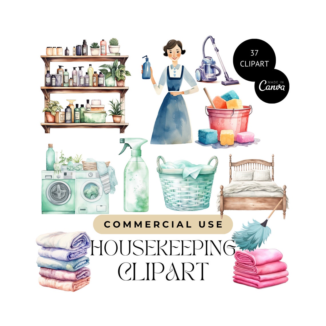Housekeeper Clipart Housework Clipart Washing Machine Clipart Instant ...