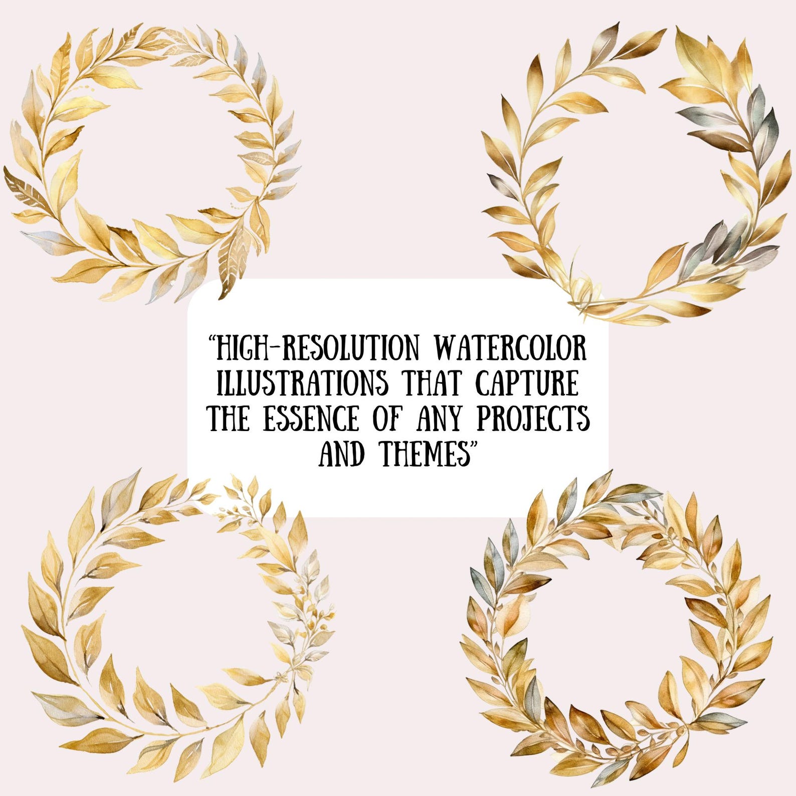 Watercolor Floral Gold Wreath Clipart | Wedding Invitation (digital ...