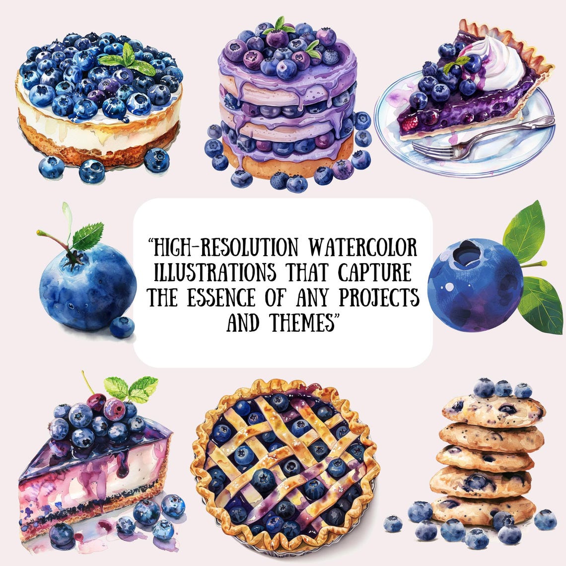 Watercolor Blueberries Clipart | Fruit Clipart | Vibrant Summer Png ...