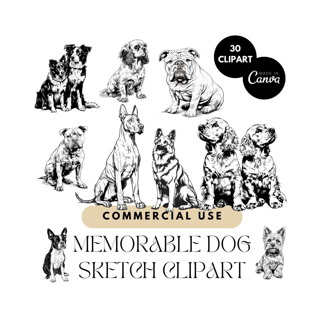 Dog Breed Sketch Clipart Memorial Dog Sketches Pet Memorial Sketches ...