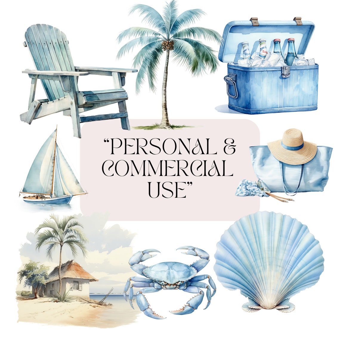 Coastal Beach Clipart Summer Clipart nautical Clipart Vacation Clipart ...