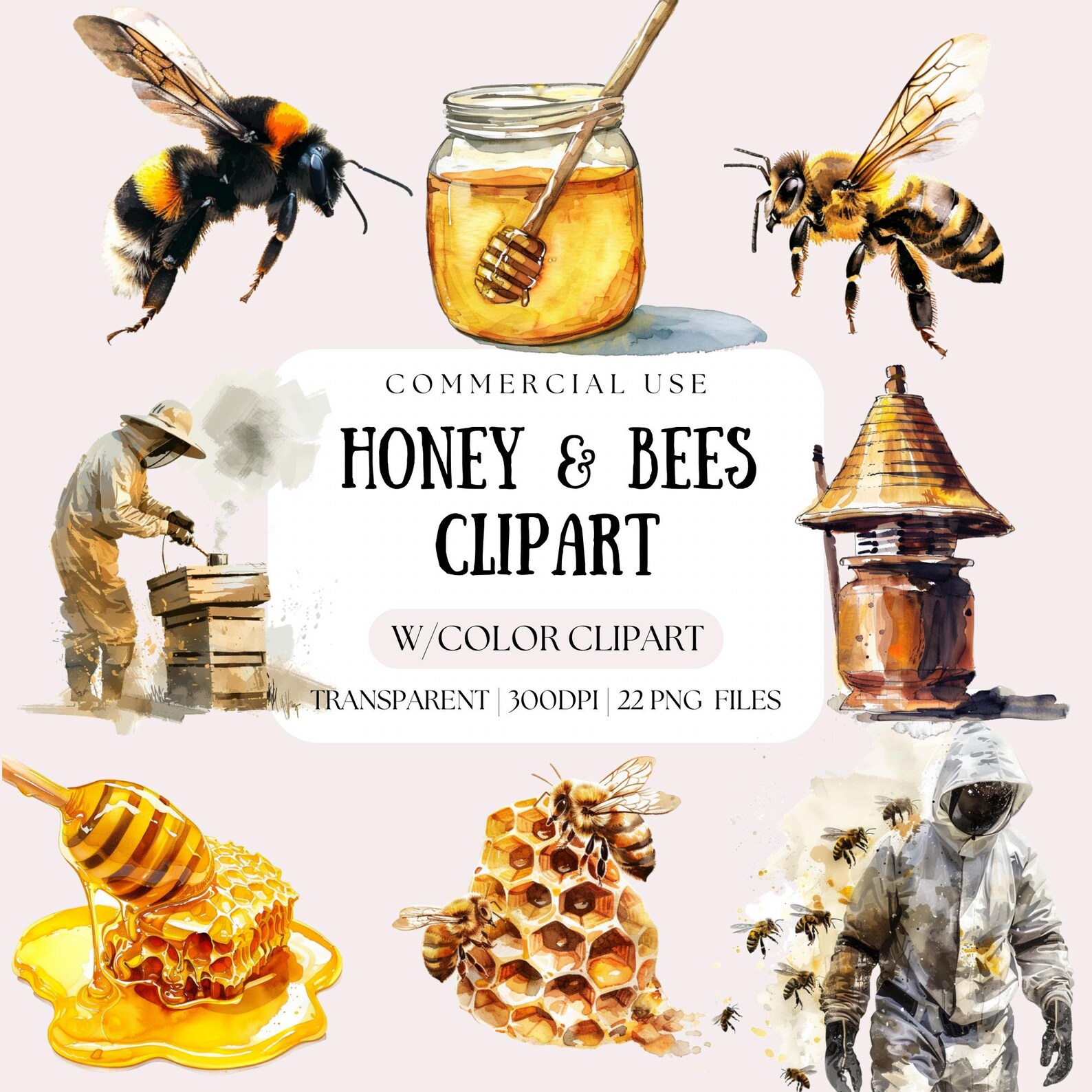 Bees and Honey Clipart | Bee Png Bundle | Digital Download | Honey Png ...