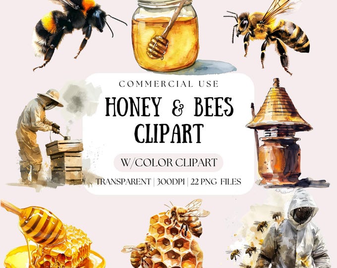 Honey & Bee Clipart PNG Bundle, Beekeeping Clipart, Honey Bee Honeycomb ...