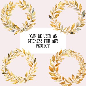 Watercolor Floral Gold Wreath Clipart | Wedding Invitation (digital ...