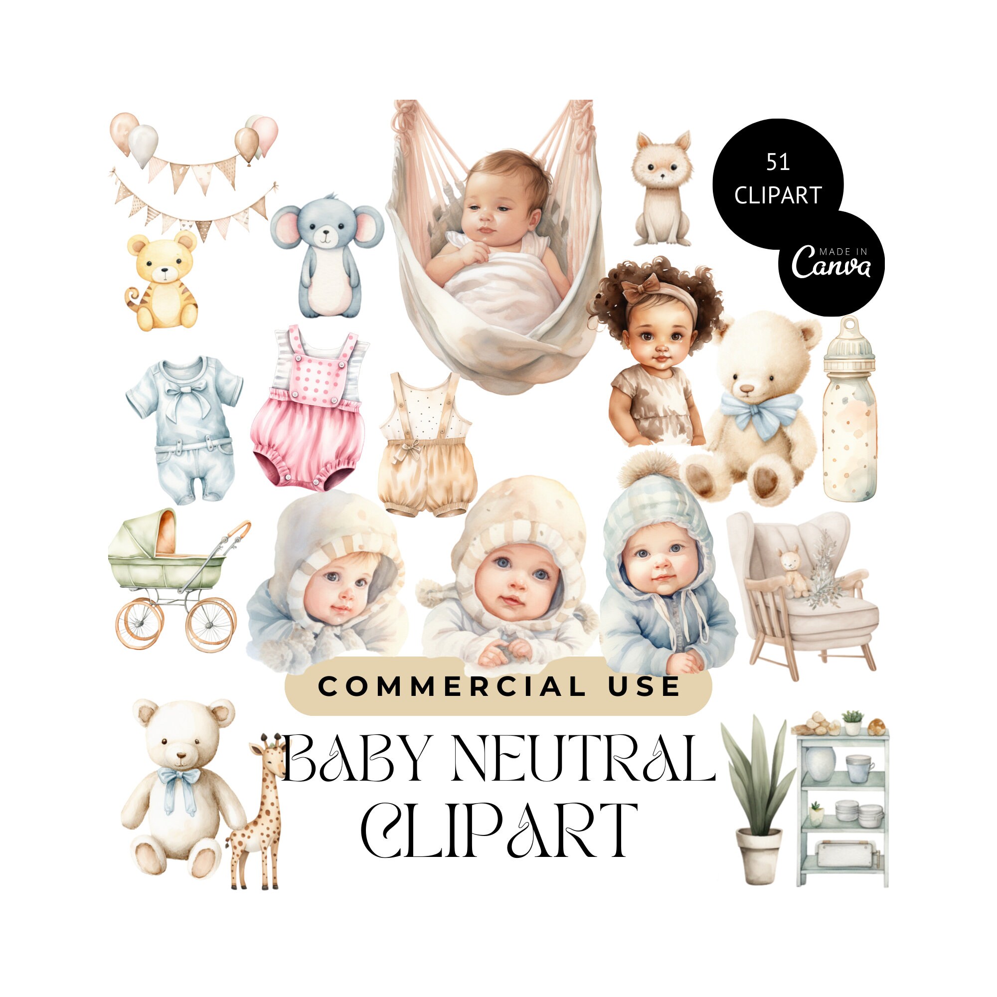 Neutral Baby Clipart Boho Nursery New Baby Card Design Gender Neutral ...