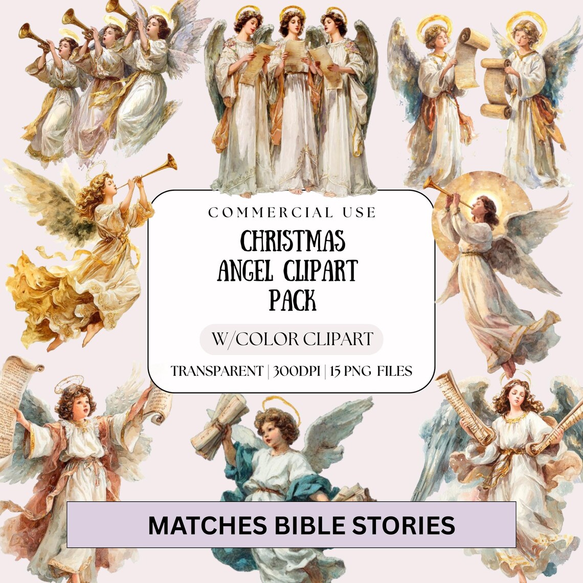 15 Christmas Angels Watercolor Clipart | Nativity Angel PNG | Christian ...