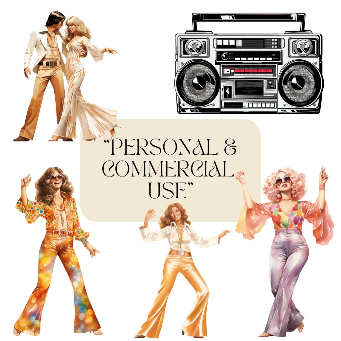 Hippie 70s Clipart Retro Png Bundle Cartoon Characters 70s Png Disco ...