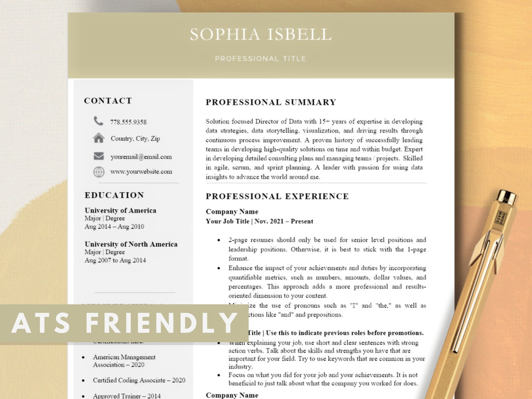 ATS Friendly Resume Template for Microsoft Word | Cover Letter and ...