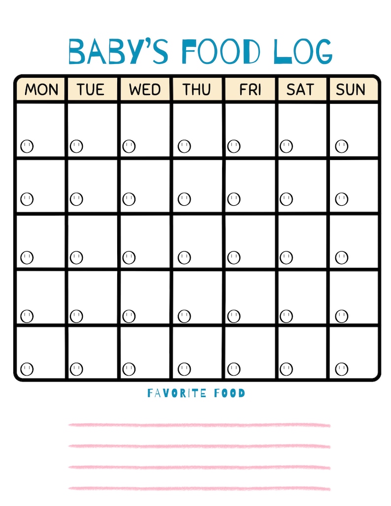Baby Food Planner. Baby Meal Tracker. Baby Food Log. Printable Digital ...
