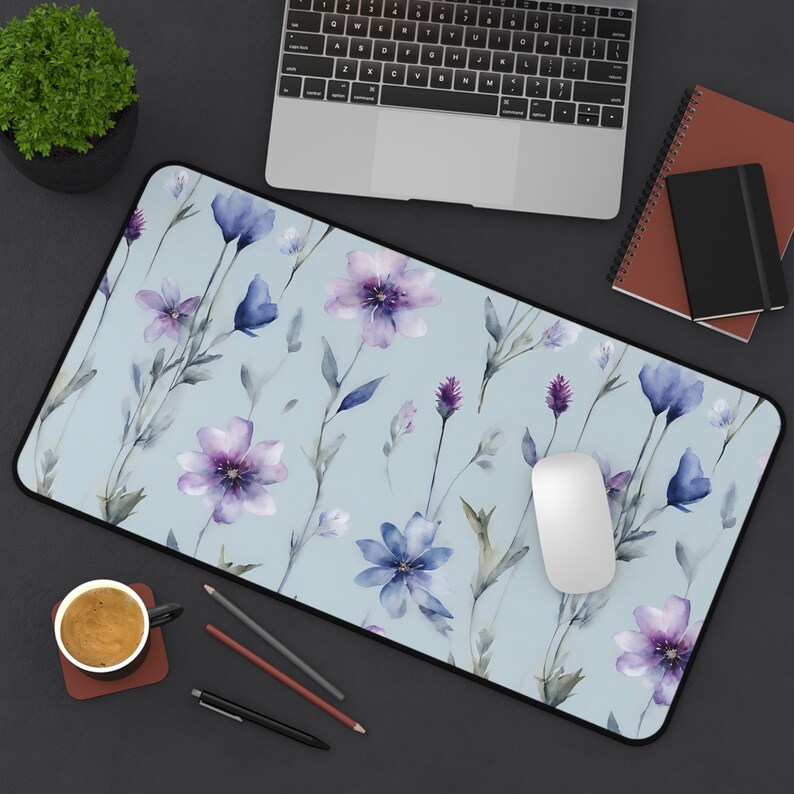 Desk Mat Blue and Purple Floral Desk Mat for Workspace Floral Mousepad ...