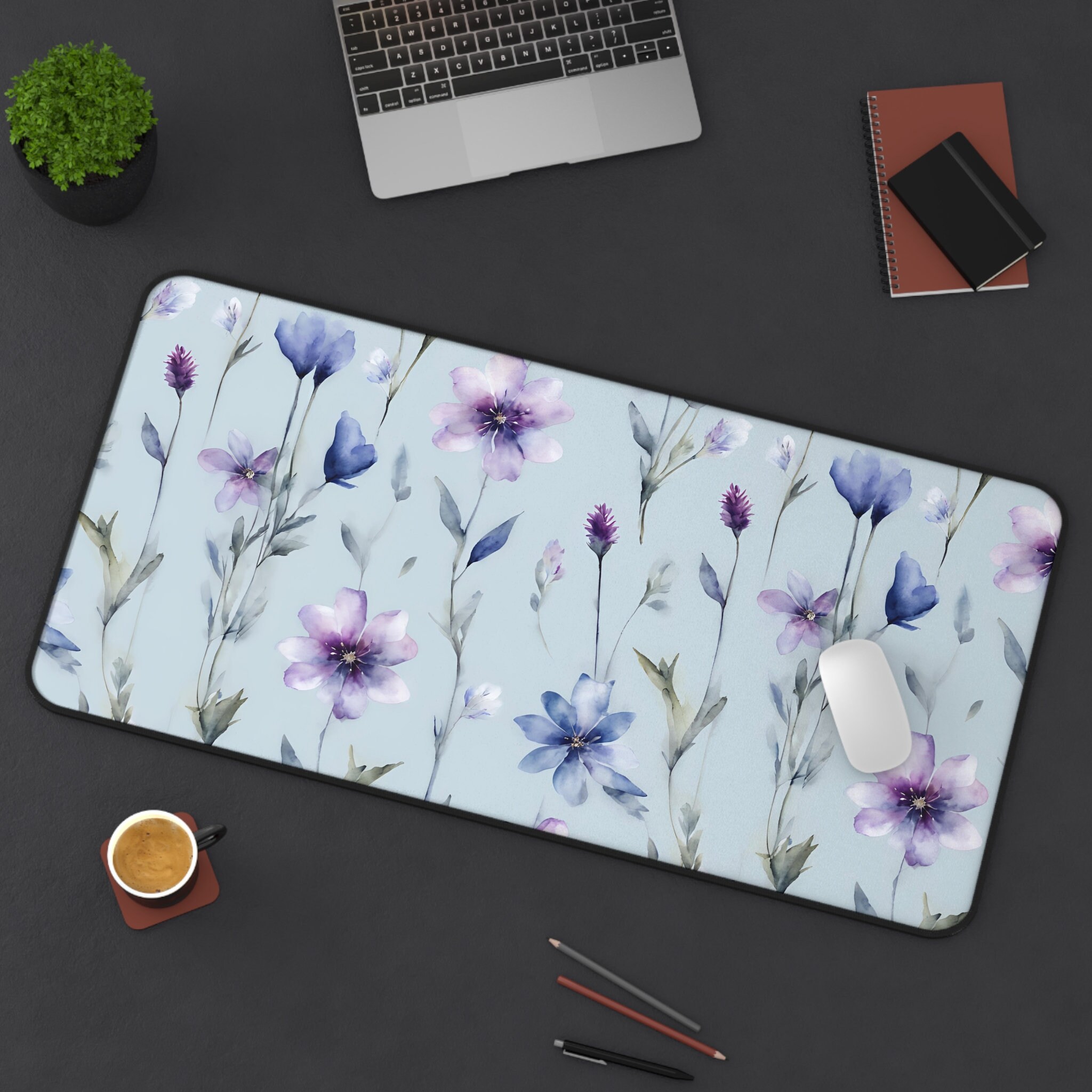 Desk Mat Blue and Purple Floral Desk Mat for Workspace Floral Mousepad ...
