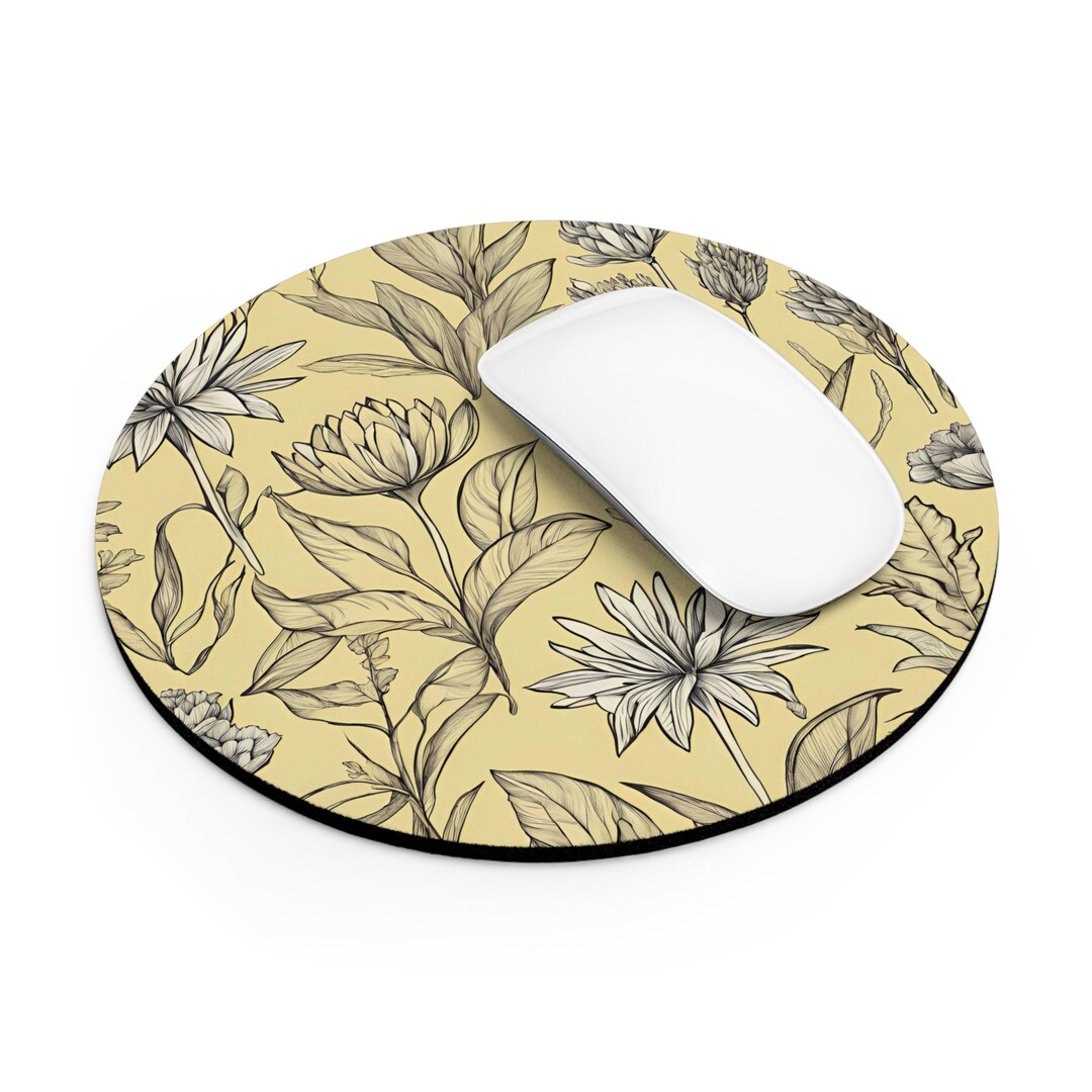 Mouse Pad Yellow Mouse Pad Floral Botanical Mouse Pad Computer Keyboard ...