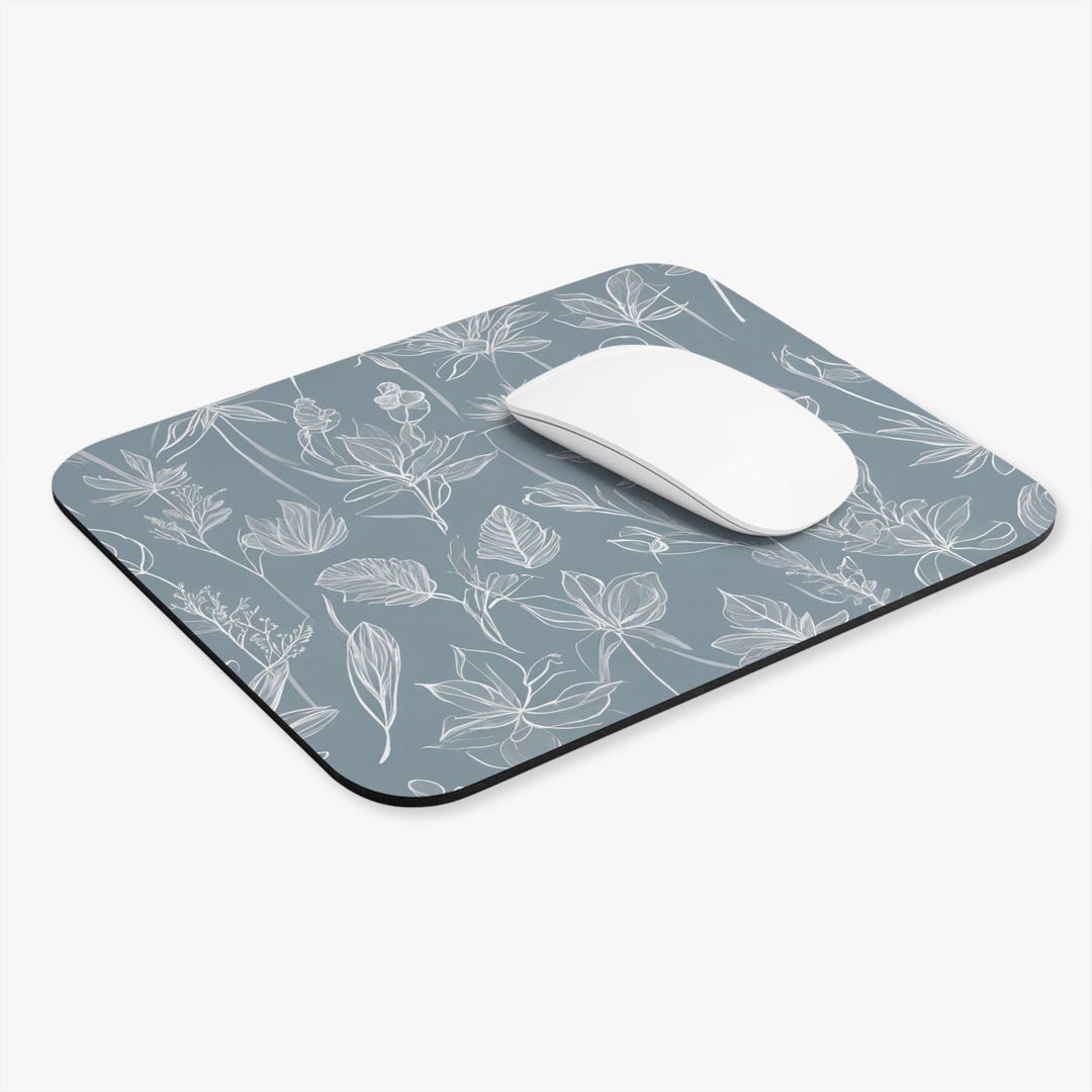 Mouse Pad Blue and White Floral Mouse Pad Grey Mouse Pad Computer ...