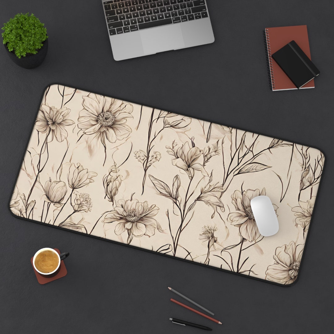 Desk Mat Beige and Black Desk Mat for Workspace Floral Desk Mat Office ...