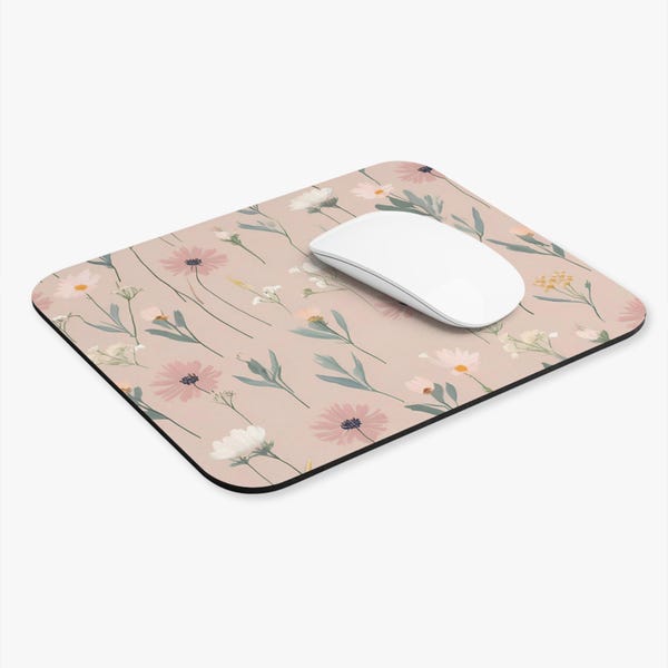 Mouse Pad Blue and White Floral Mouse Pad Grey Mouse Pad Computer ...