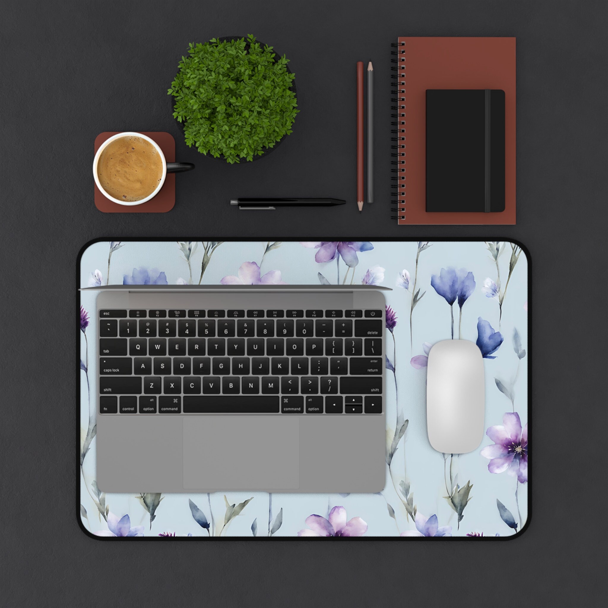 Desk Mat Blue and Purple Floral Desk Mat for Workspace Floral Mousepad ...
