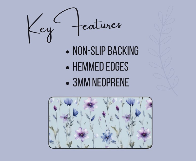 Desk Mat Blue and Purple Floral Desk Mat for Workspace Floral Mousepad ...