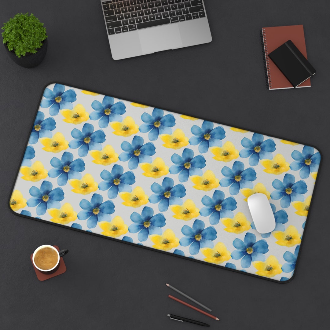 Desk Mat Blue and Yellow Desk Mat for Workspace Floral Desk Mat Office ...