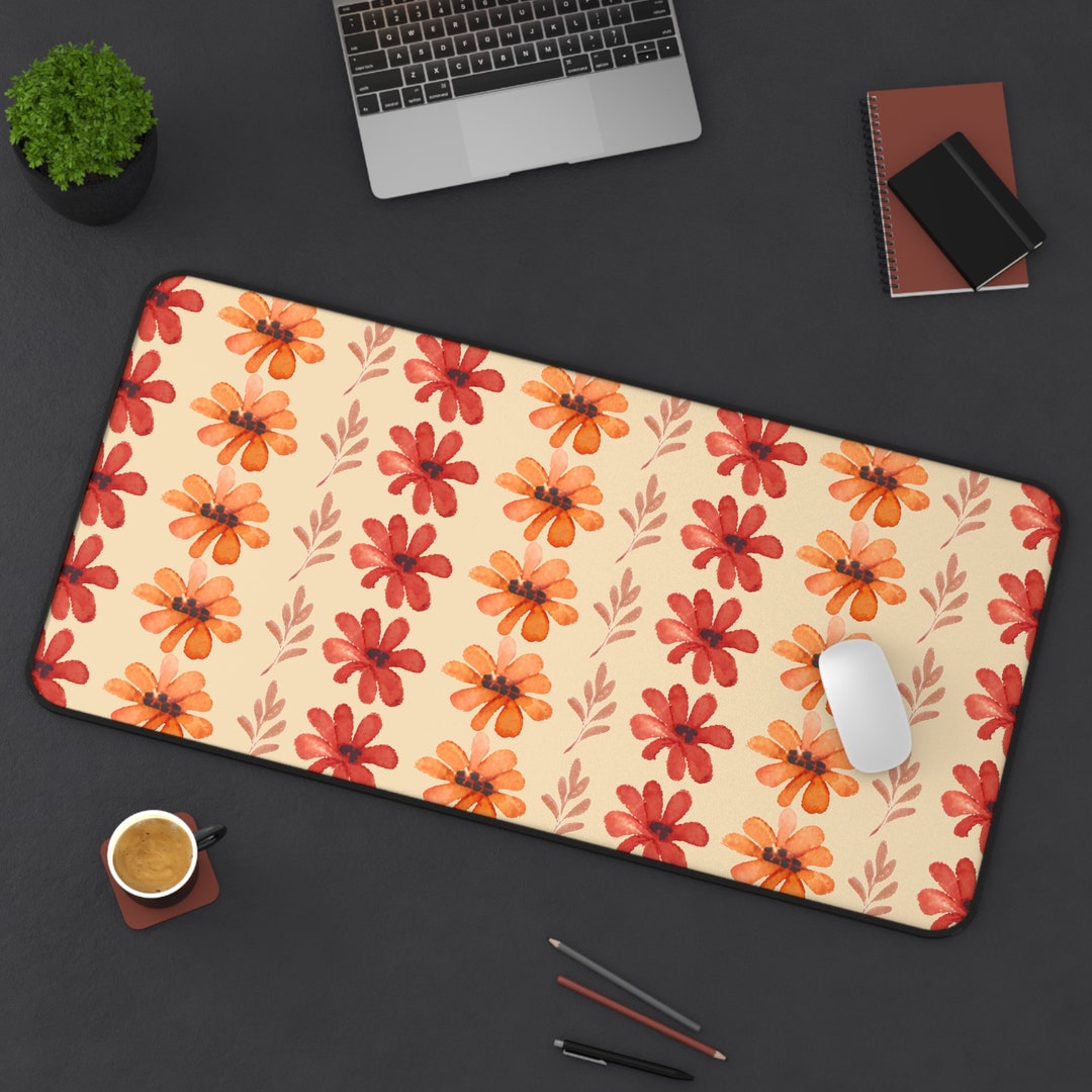 Desk Mat Red and Orange Desk Mat for Workspace Floral Desk Mat Office ...
