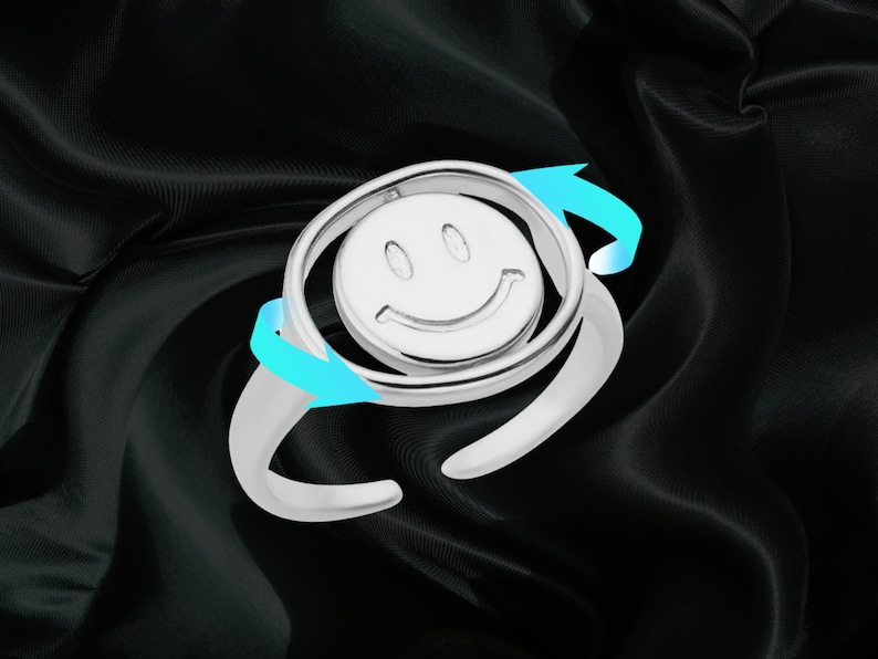 Gold Smiley Face Spinner Ring: ADHD Fidget, Anxiety Relief, Worry and ...