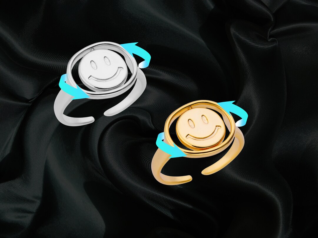 Gold Smiley Face Spinner Ring: ADHD Fidget, Anxiety Relief, Worry and ...
