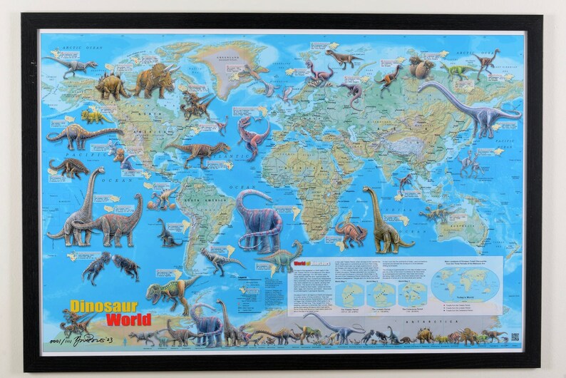 Dinosaur World Map Signed Limited Print Poster 2'x3' Heavyweight Paper ...