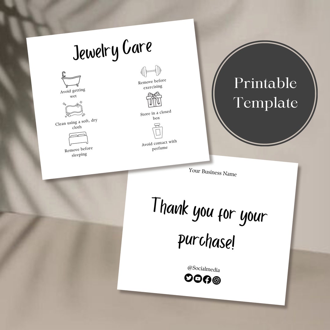 Editable Jewelry Care Instruction Card, Customizable Jewelry Care Card ...