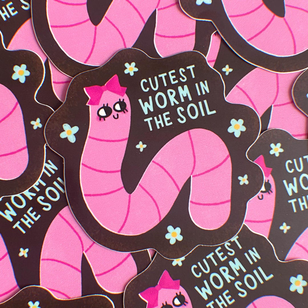 Cutest Worm in the Soil Sticker | Cute Kawaii Aesthetic | Silly ...