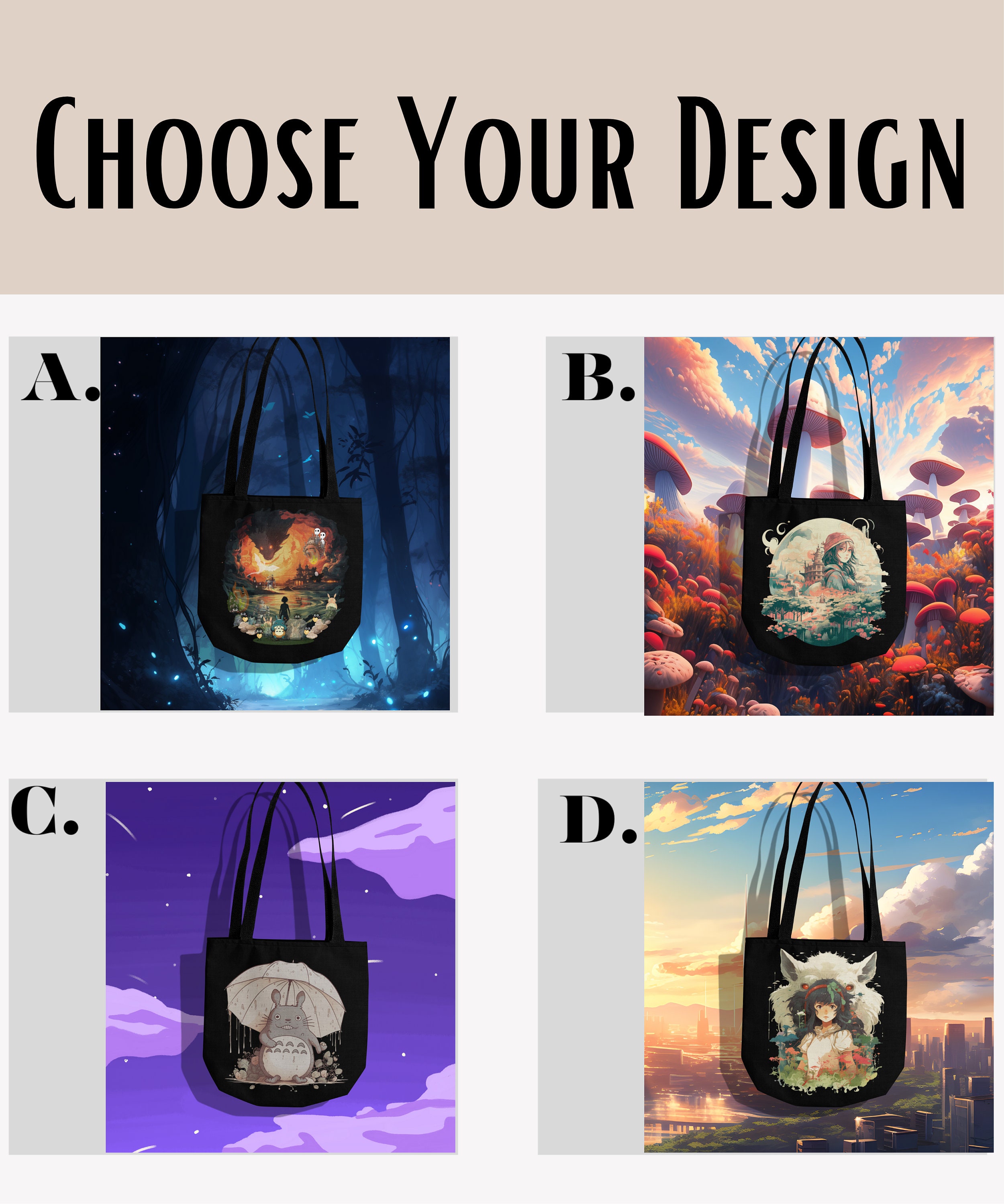 Totoro Inspired Tote Bag, Customizable, Studio Ghibli, Anime Tote Bag ...