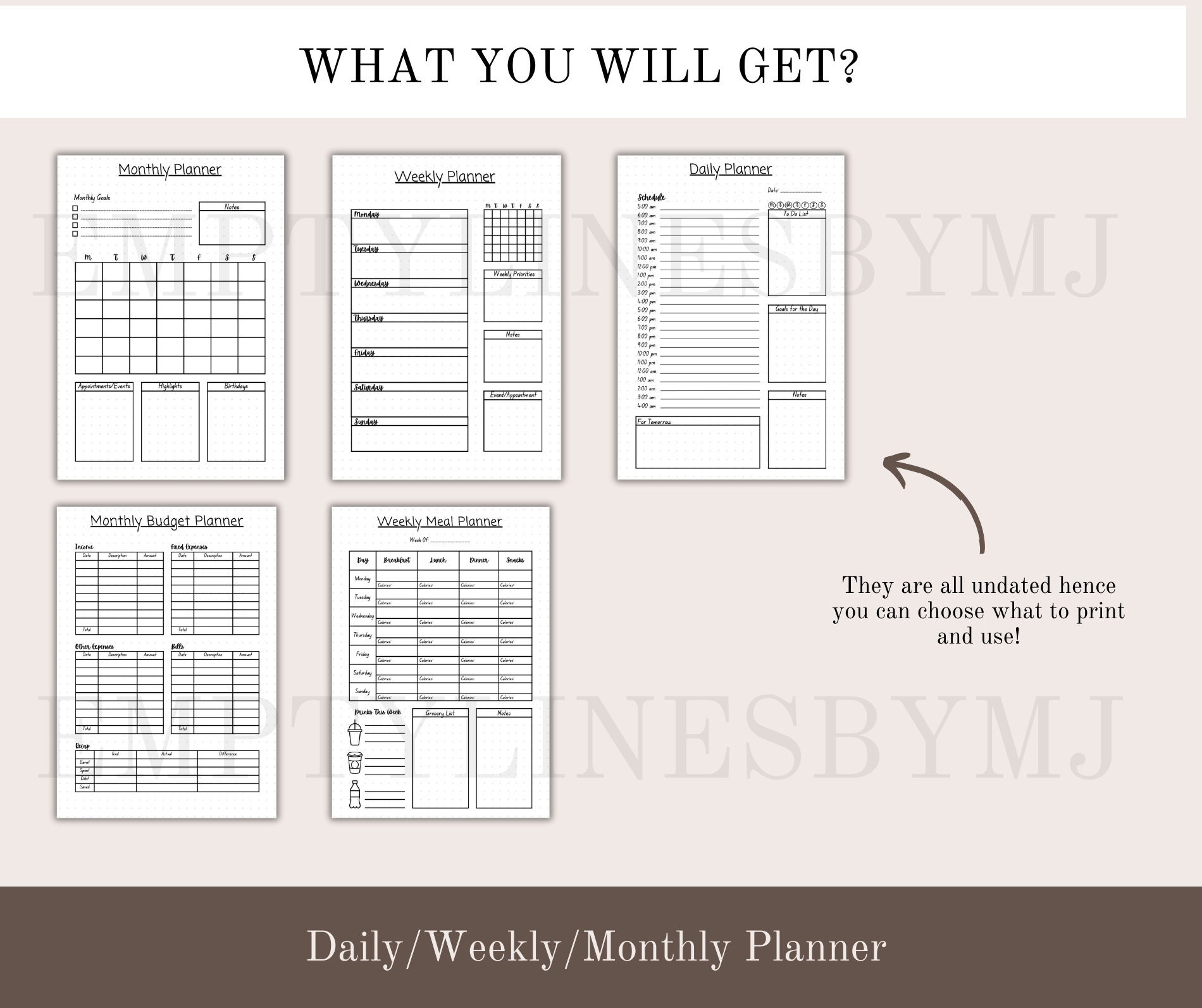Undated Pre-made Bullet Journal Printable, Printable Journal Trackers ...