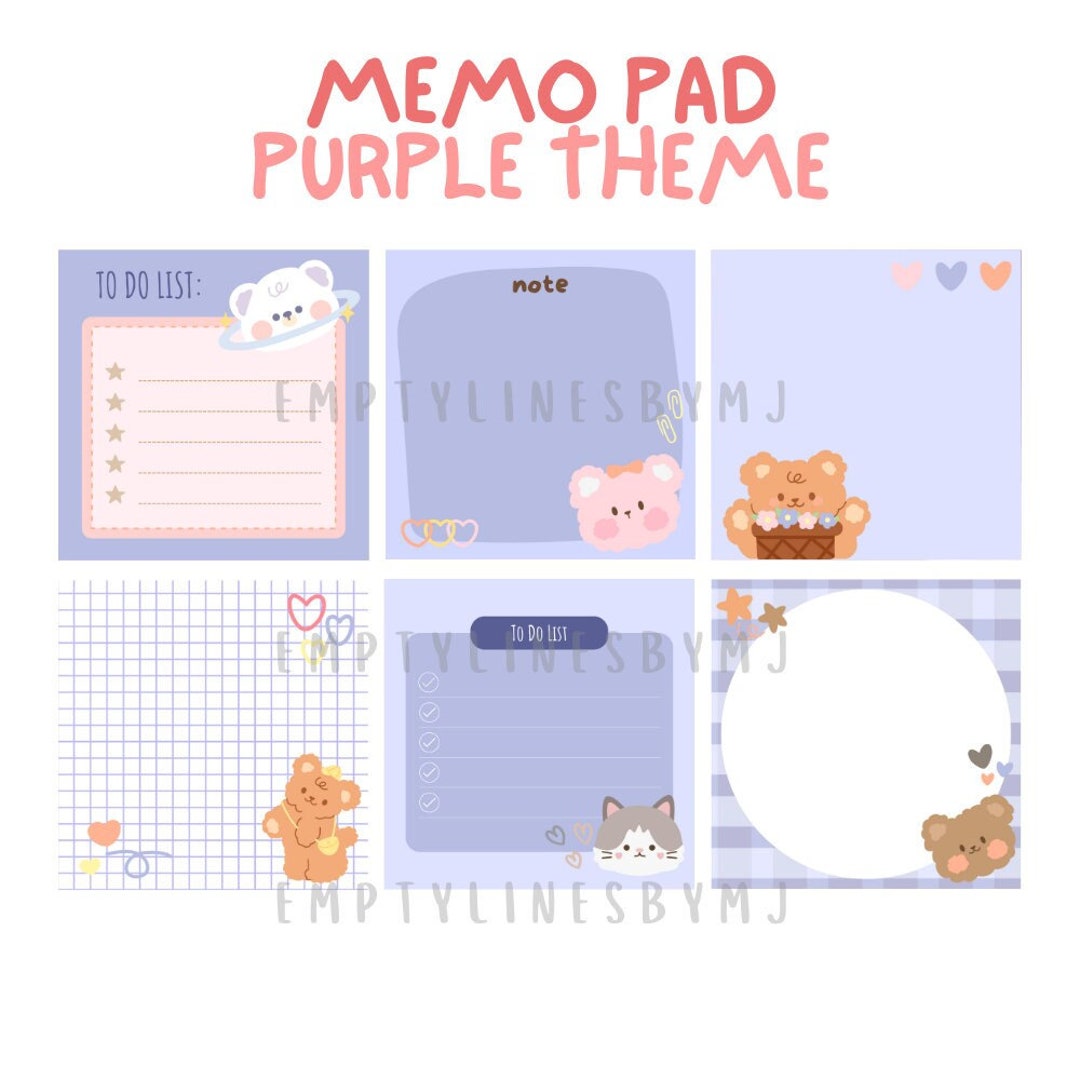 Printable Memo Pad Designs Purple Theme Bear Digital Item - Etsy
