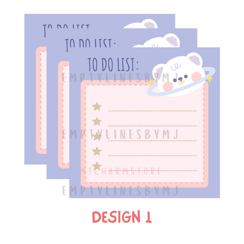 Printable Memo Pad Designs Purple Theme Bear Digital Item - Etsy