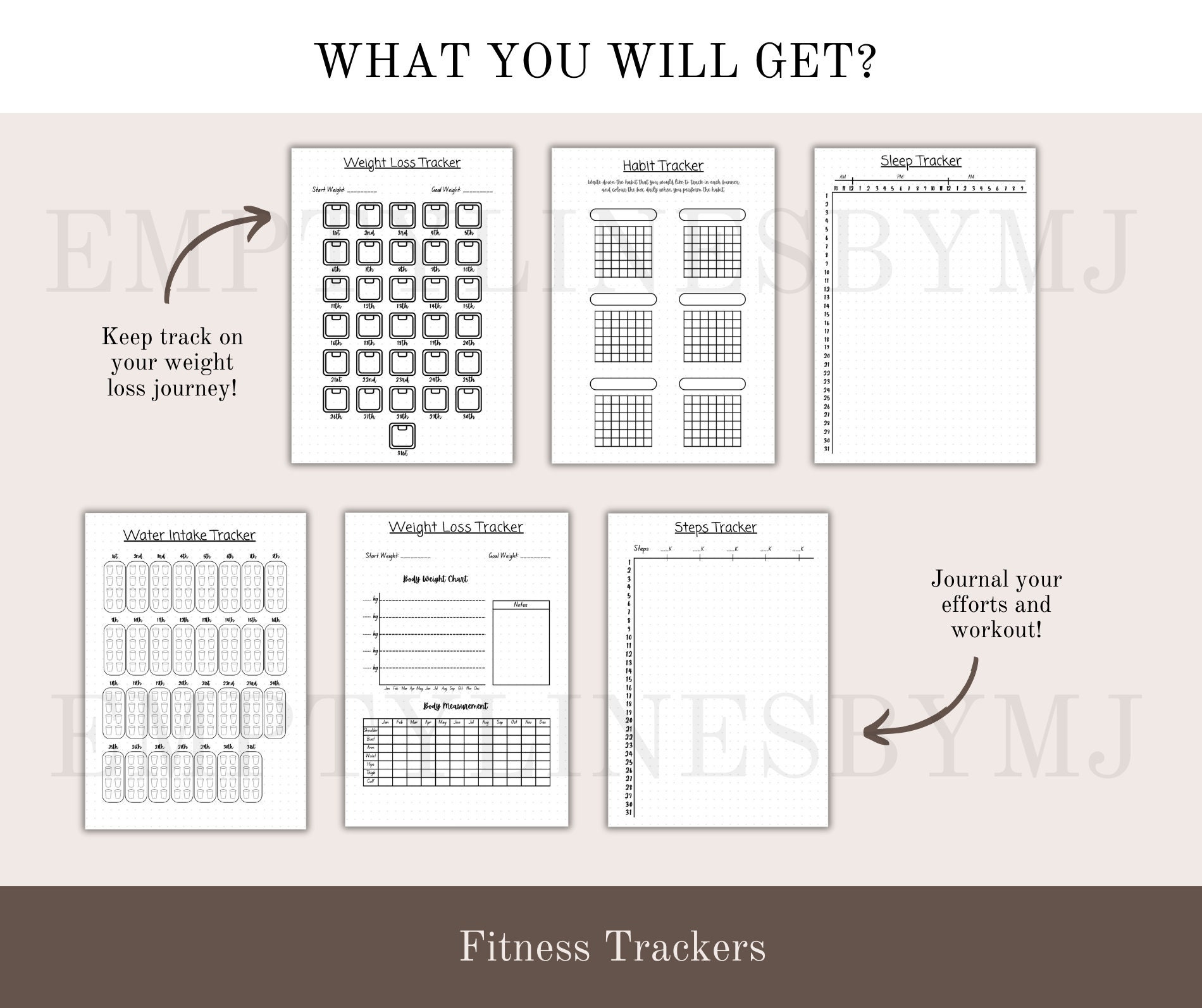 Undated Pre-made Bullet Journal Printable, Printable Journal Trackers ...