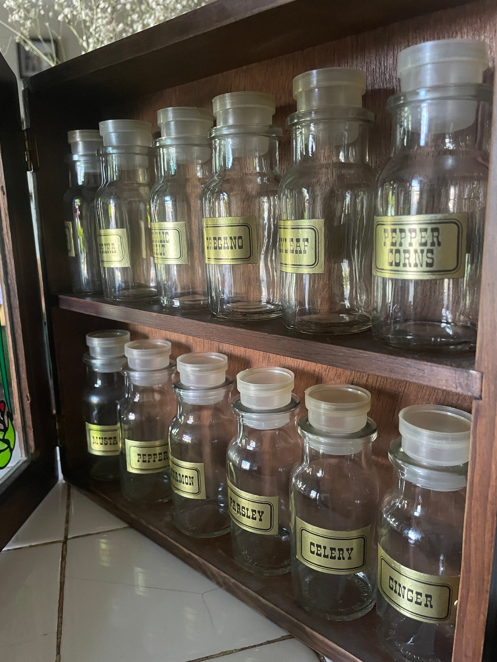 Vintage Stained Glass Spice Rack With Glass Jars - Etsy