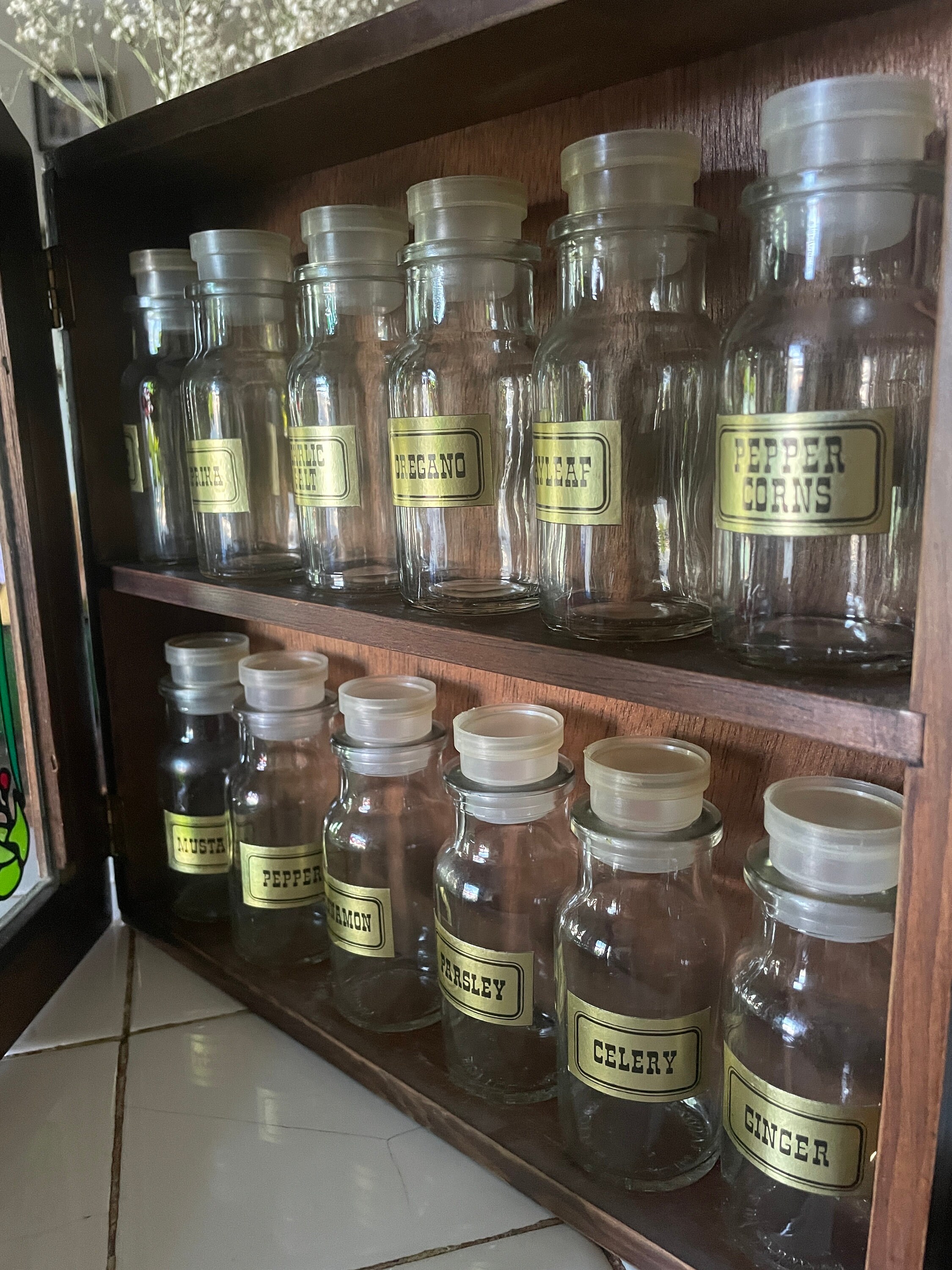 Vintage Stained Glass Spice Rack With Glass Jars - Etsy