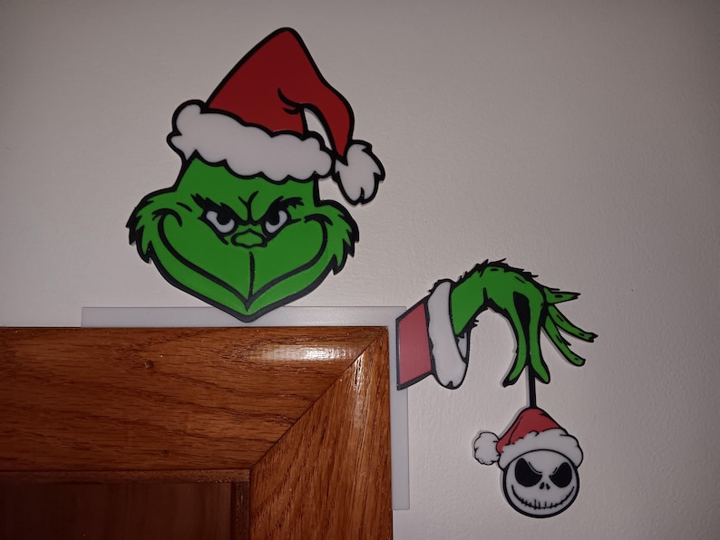 Christmas the Grinch Holding A Jack Skellington Ornament Door Corner - Etsy