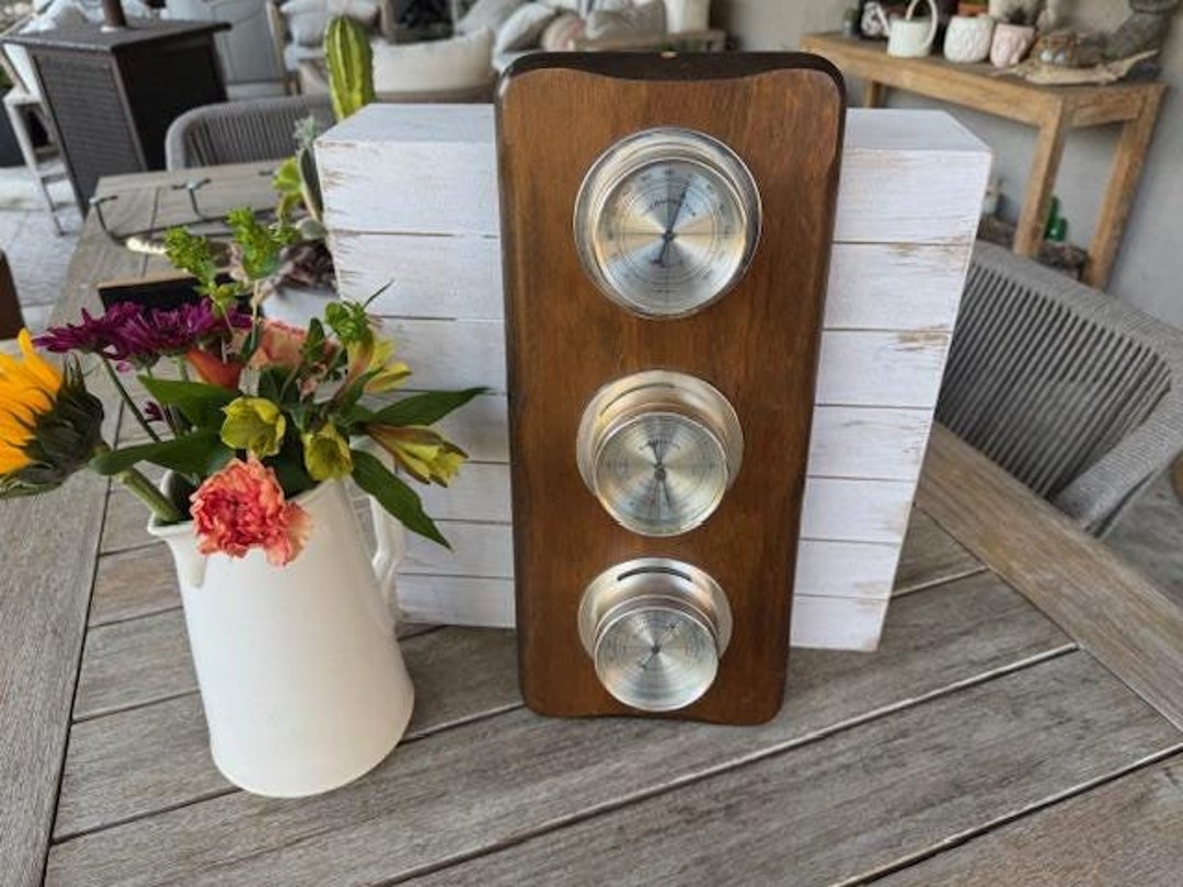 Vintage Springfield Thermometer-barometer-humidity Meter Wood Weather ...
