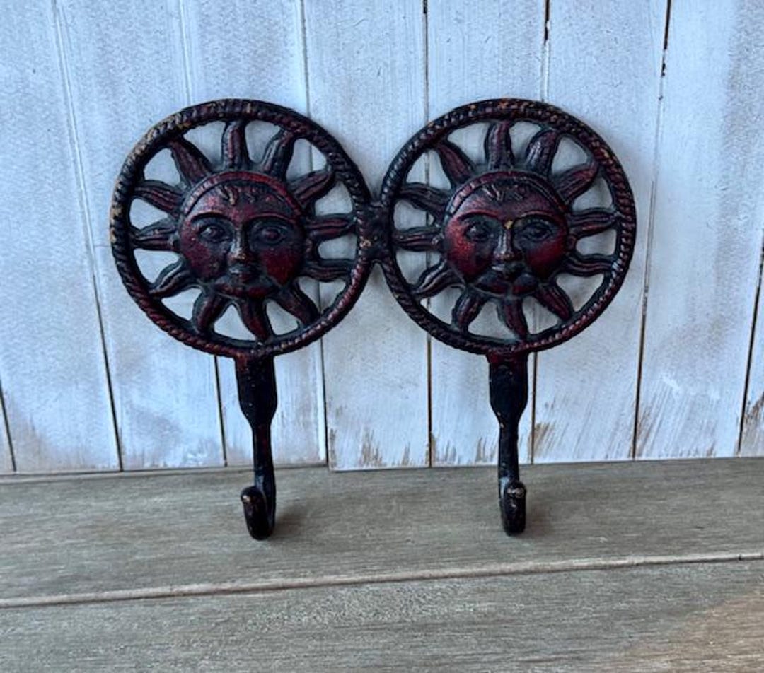 Vintage Heavy Cast Iron Sun Face Wall Hook From the 1980s - Etsy